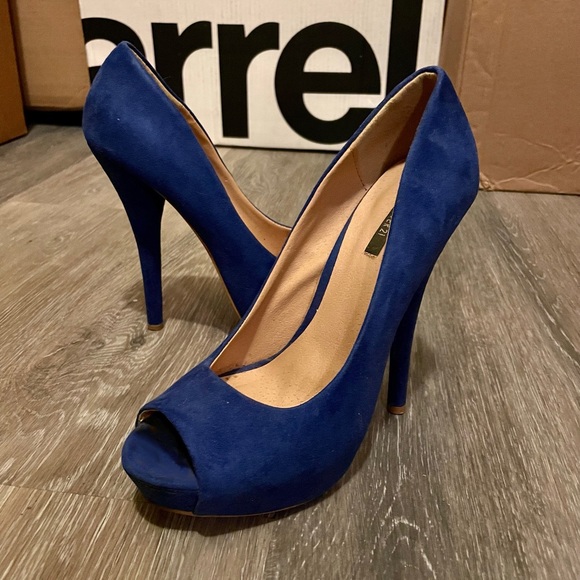 Forever 21 | Shoes | Cobalt Blue Suede Peeptoe Platform Heels | Poshmark
